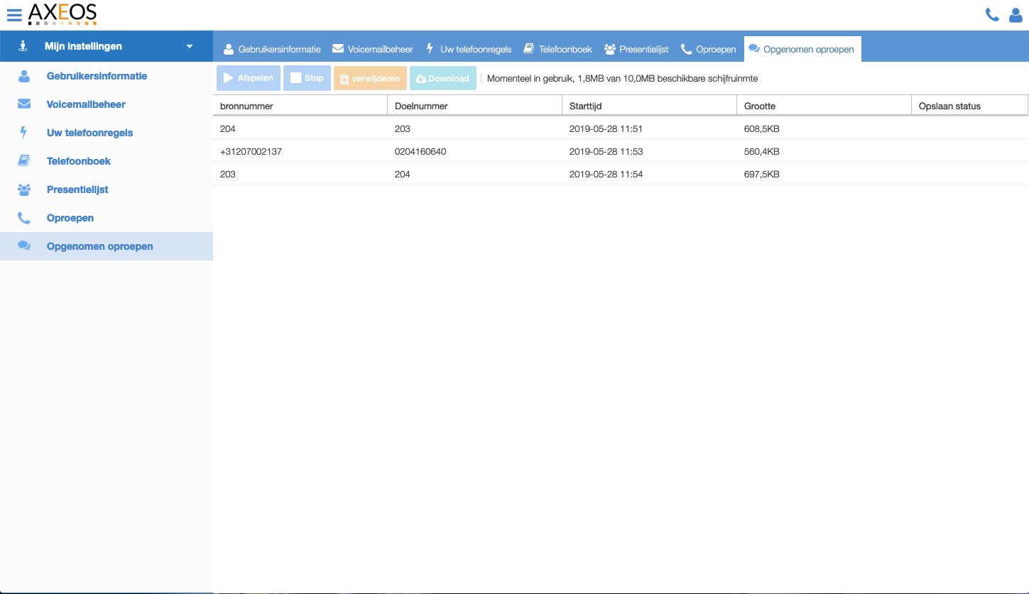 Recorded Calls (My settings) - Axeos